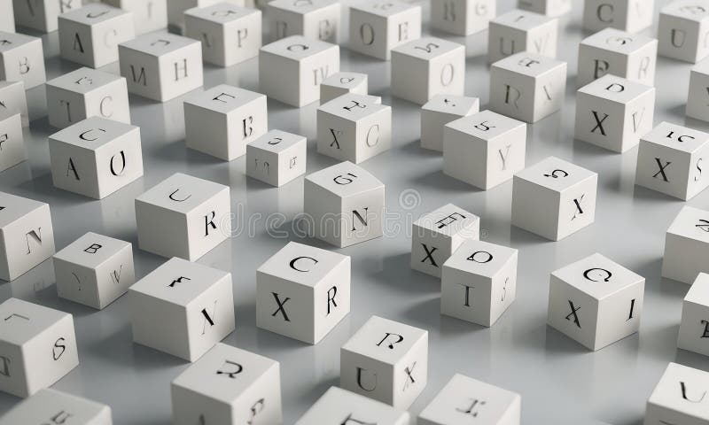 3D White Cubes with Black Letters Spelling Out the Alphabet, Arranged ...