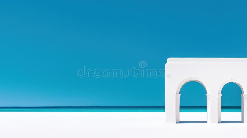 A White Building with Two Arches Stands Against a Bright Blue Sky ...