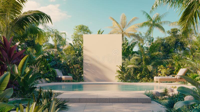 Tropical Paradise Poolside Lounge Stock Image - Image of blue, lush ...