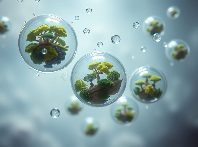 Miniature Green Landscapes Encased in Floating Water Bubbles Ai ...