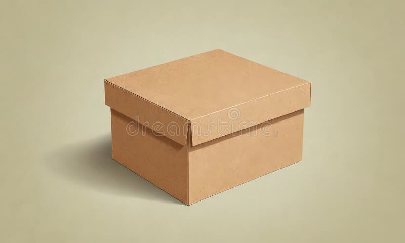 Cardboard Box with Flap Lid and Shadow Cast on Beige Background. Stock ...