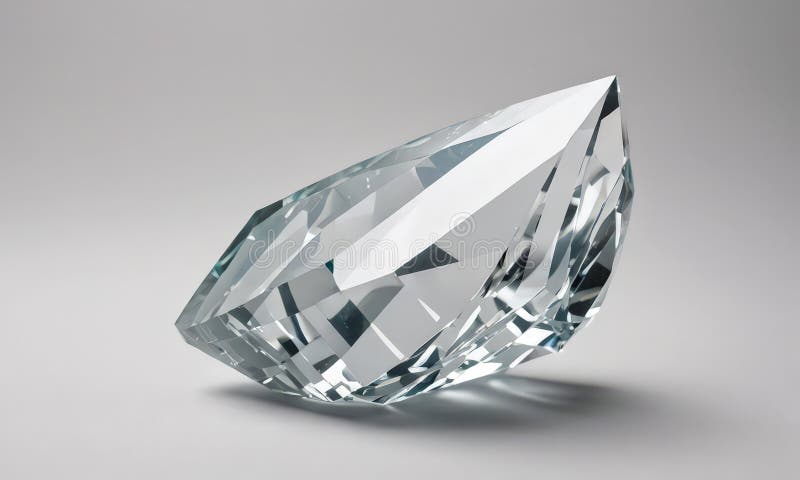 Clear, Faceted Diamond with Pointed Top Sits on Gray Background ...
