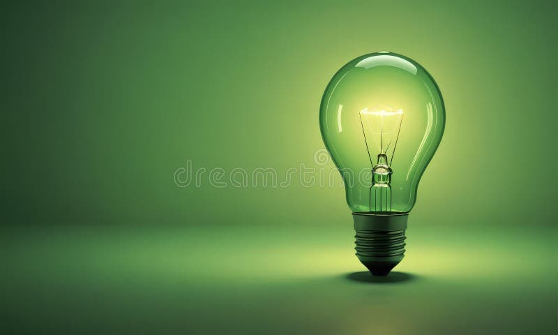 Single, Glowing Green Light Bulb Stands Against Gradient Green ...