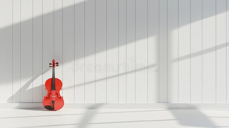 A Red Violin Stands Upright Against a White Wall. Stock Image - Image ...