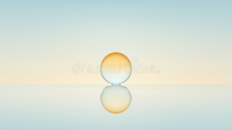 A Glass Sphere with a Gradient of Orange and Blue Sits on a Calm Body ...