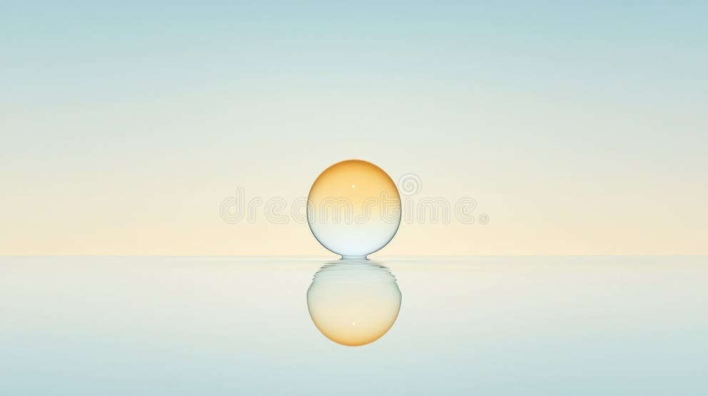A Glass Sphere with a Gradient of Orange and Blue Sits on a Calm Body ...