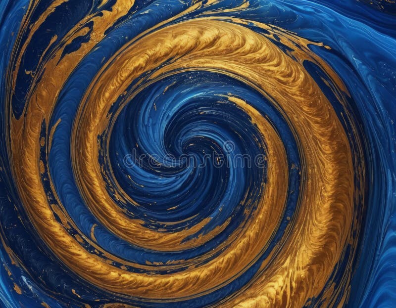 Spiral Pattern in Blue and Gold Swirls, with Golden Center, Creates ...