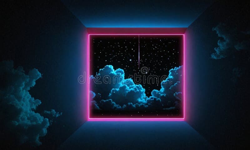 Digital Night Sky with Stars and Clouds, Framed by Pink Border and ...
