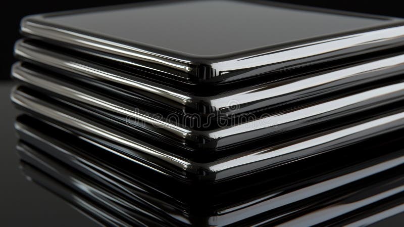 A Stack of Shiny Black Rectangular Objects. Stock Photo - Image of ...