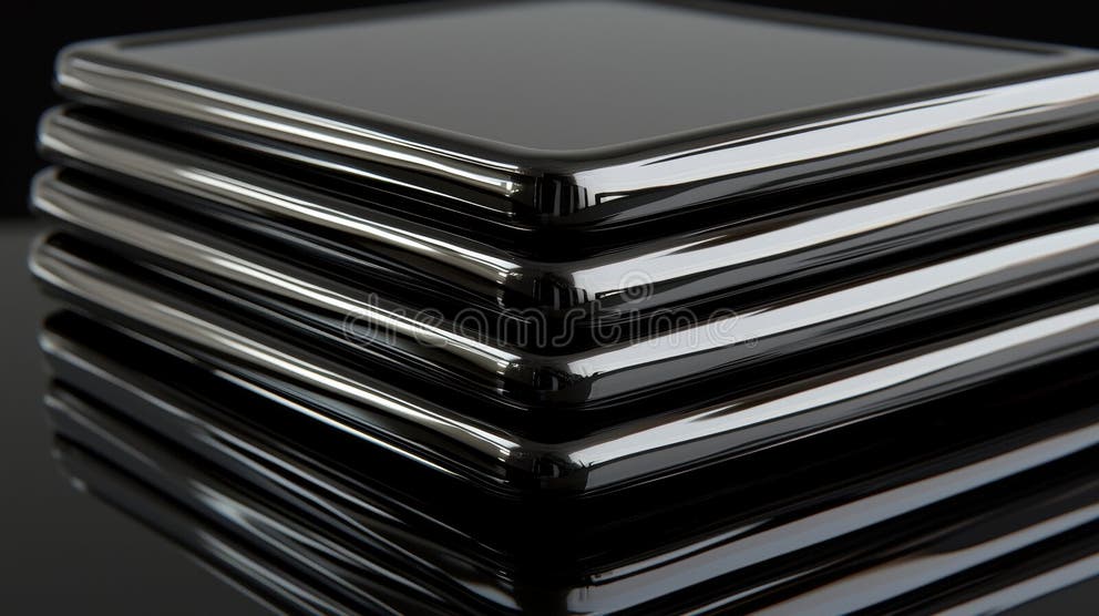 A Stack of Shiny Black Rectangular Objects. Stock Photo - Image of ...