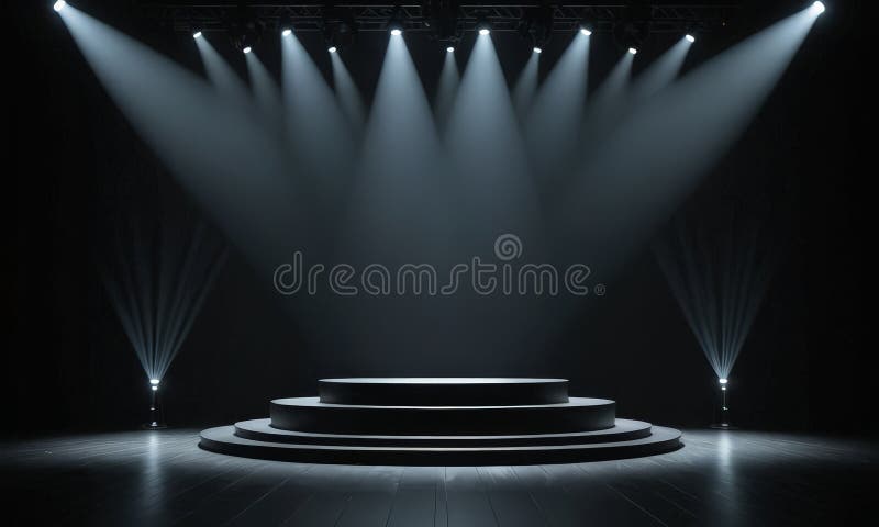 Grand Stage with Circular Platform, Flanked by Two Spotlights, is ...