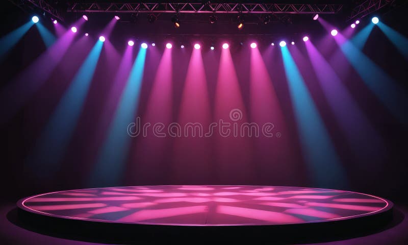 Circular Stage with Vibrant Pink and Purple Pattern is Illuminated by ...