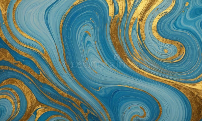 Close-up View Marble-like Pattern with Swirling Blue and Gold Hues ...