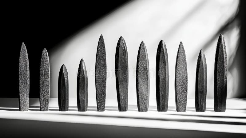 A Collection of Unique, Black and White Wooden Sculptures. Stock Photo ...