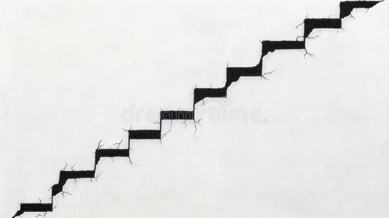 A Black and White Line Drawing of a Staircase with Cracks in the Steps ...