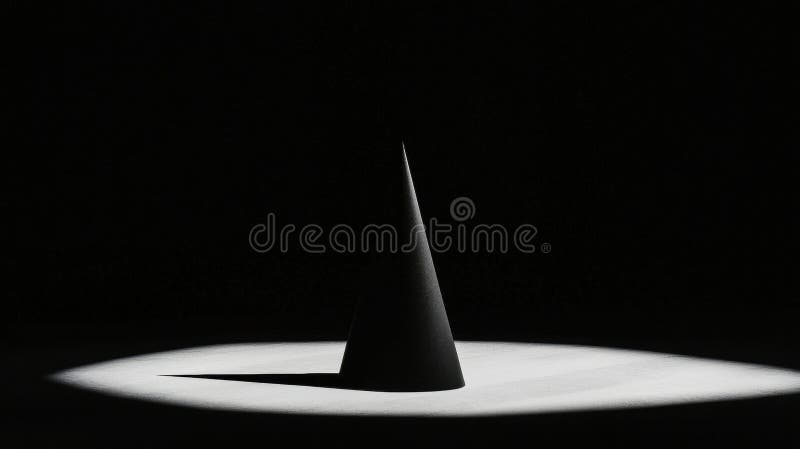 A Black and White Photograph of a Single, Pointed Cone. Stock Photo ...