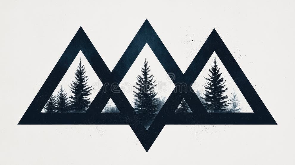 A Graphic Design of Three Triangles with Pine Trees Inside. Stock Image ...