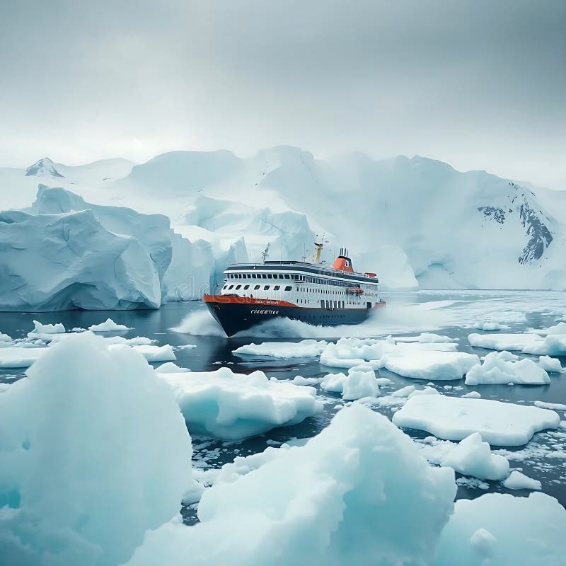 The Image Presents a Striking Polar Scene Featuring a Large Expedition ...