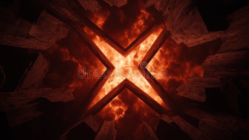 A Fiery, Red-orange X-shaped Design in the Center of a Dark, Cloudy Sky ...