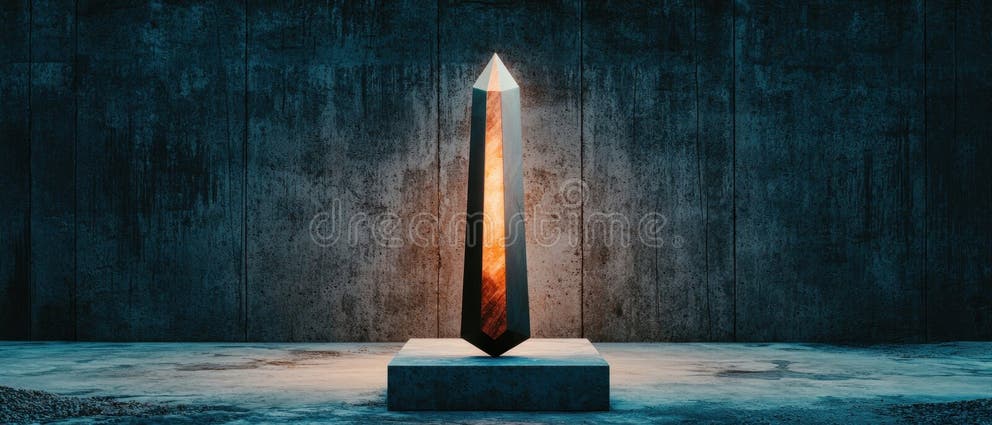 A Dark Blue Concrete Wall with a Glowing Orange and Yellow Pillar in ...