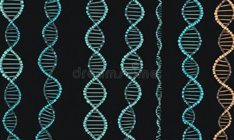 Repeating Pattern Blue and Orange DNA Strands Against Black Background ...