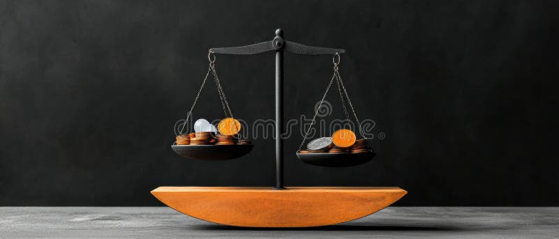 A Black and Orange Balance Scale with Coins on Each Side. Stock Image ...