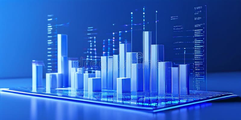 Futuristic Data: 3D Networked Bar Graph on Vibrant Blue Stock ...