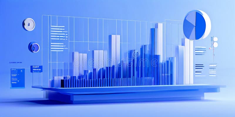 Futuristic Data: 3D Networked Bar Graph on Vibrant Blue Stock ...