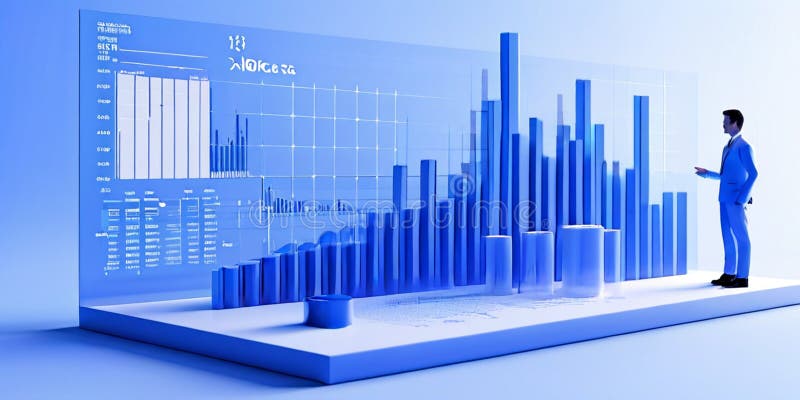 Futuristic Data: 3D Networked Bar Graph on Vibrant Blue Stock ...