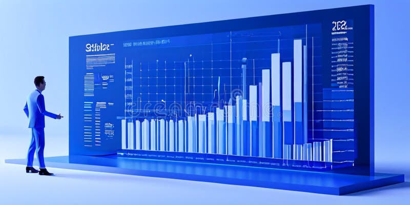 Futuristic Data: 3D Networked Bar Graph on Vibrant Blue Stock ...