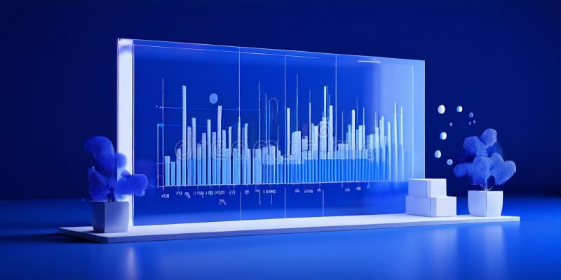 Futuristic Data: 3D Networked Bar Graph on Vibrant Blue Stock ...