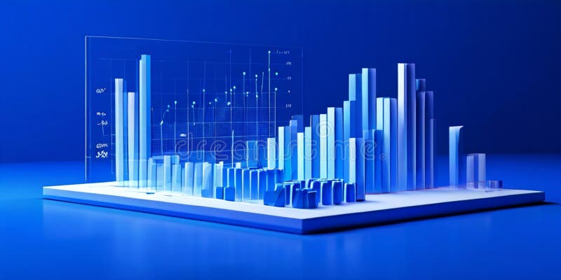 Futuristic Data: 3D Networked Bar Graph on Vibrant Blue Stock ...