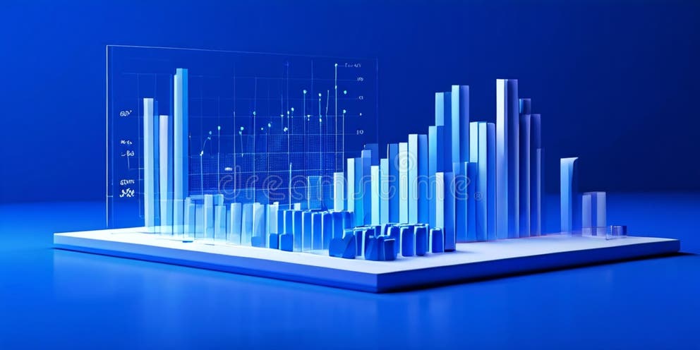Futuristic Data: 3D Networked Bar Graph on Vibrant Blue Stock ...