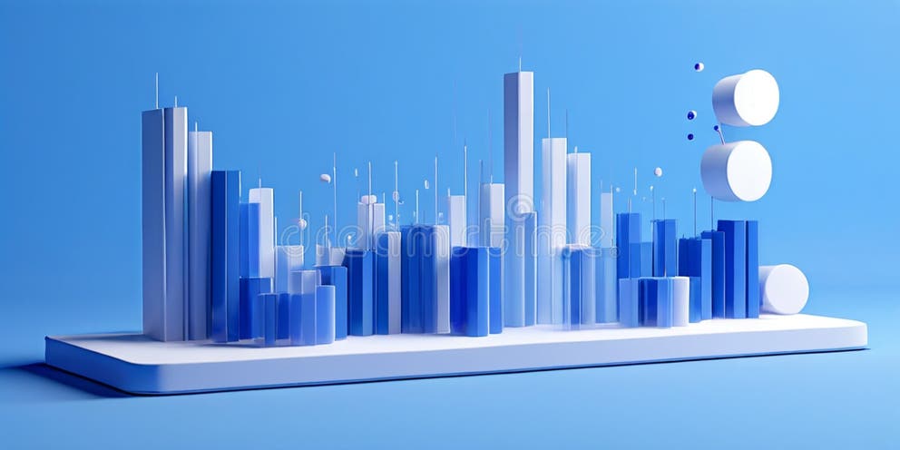 Futuristic Data: 3D Networked Bar Graph on Vibrant Blue Stock ...