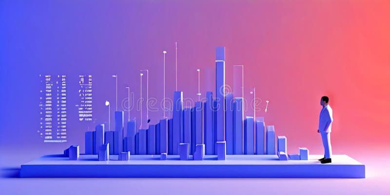 Futuristic Data: 3D Networked Bar Graph on Vibrant Blue Stock ...
