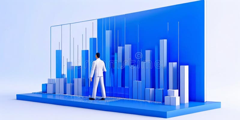 Futuristic Data: 3D Networked Bar Graph on Vibrant Blue Stock ...