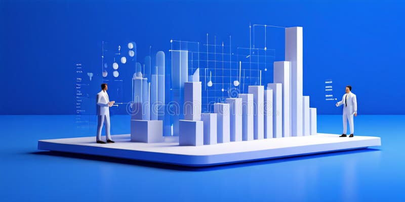 Futuristic Data: 3D Networked Bar Graph on Vibrant Blue Stock ...