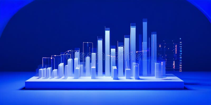 Futuristic Data: 3D Networked Bar Graph on Vibrant Blue Stock ...