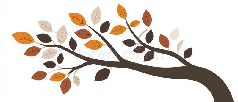 A Stylized Tree Branch with Autumn Leaves in Various Shades of Orange ...