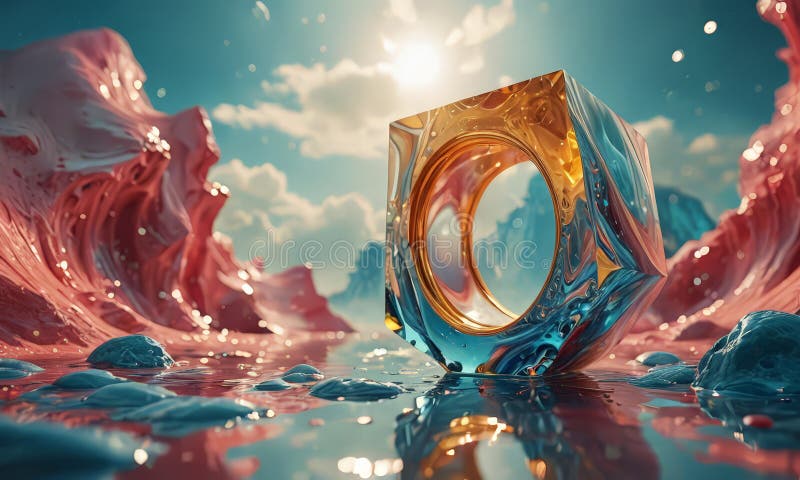 3D Golden Ring with Blue and Orange Hued Background, Set Against ...