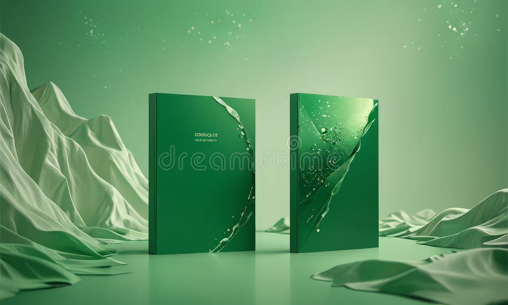 Two Green Rectangular Boxes with White Text Stand on Reflective Surface ...