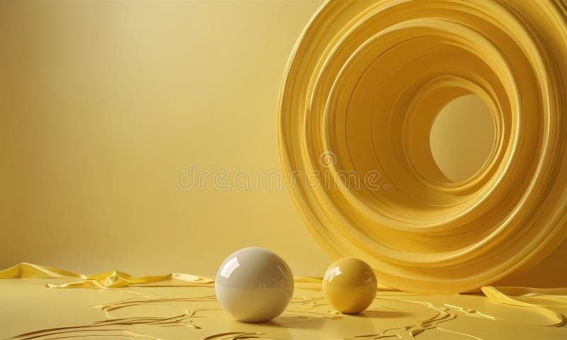 Two White and Yellow Spheres are Positioned on Yellow Surface, with ...