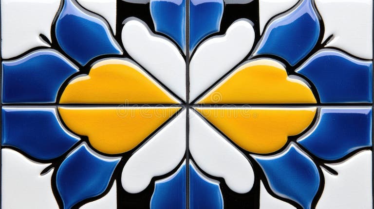 A Symmetrical Tile Design with a Floral Pattern in Blue, White, and ...