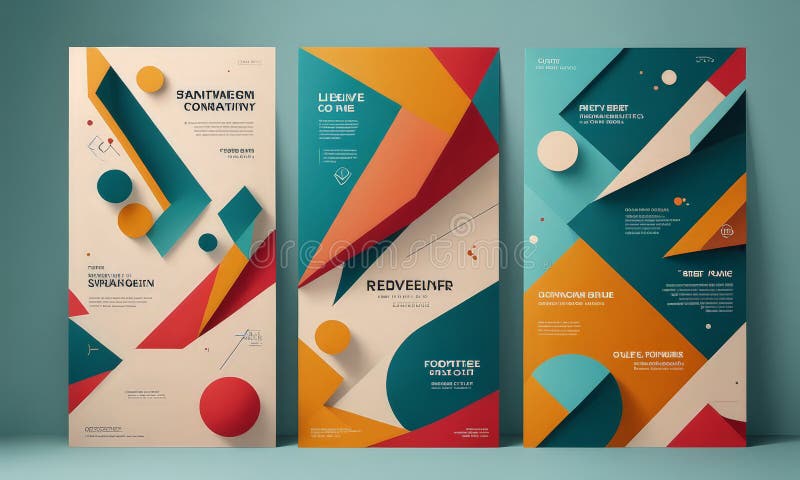 Three Abstract Posters with Geometric Shapes and Patterns in Various ...