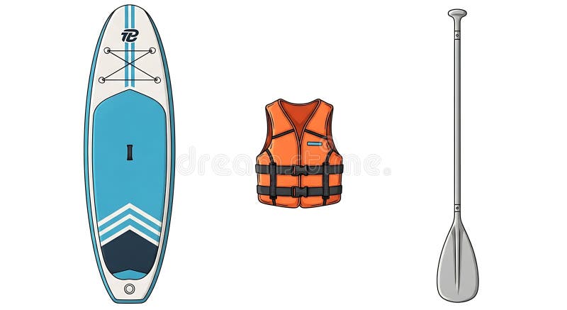 Paddleboard Equipment: Board, Life Vest, and Paddle for Watersports ...