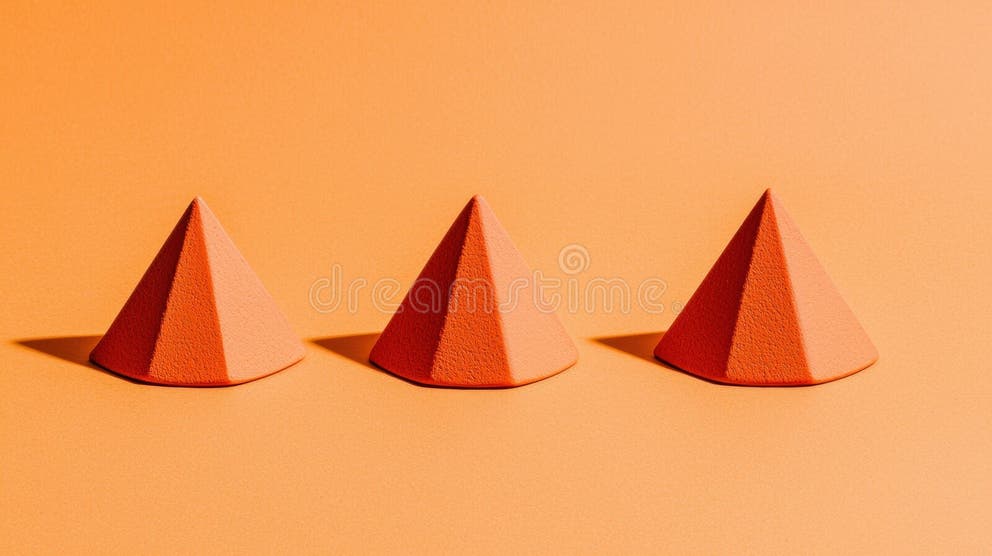 Three Orange Pyramids Arranged in a Row Against a Solid Orange ...
