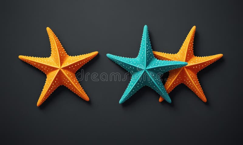 Three Starfish, Two Orange and One Blue, are Arranged Diagonally ...