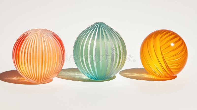 Three Spheres of Different Colors and Patterns are Arranged in a Row ...