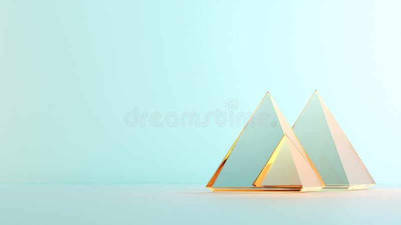 Two Gold Triangular Pyramids on a Light Blue Background. Stock Photo ...
