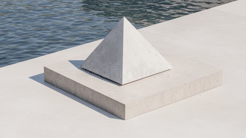 A White Concrete Sculpture of a Pyramid Sits on a White Concrete ...